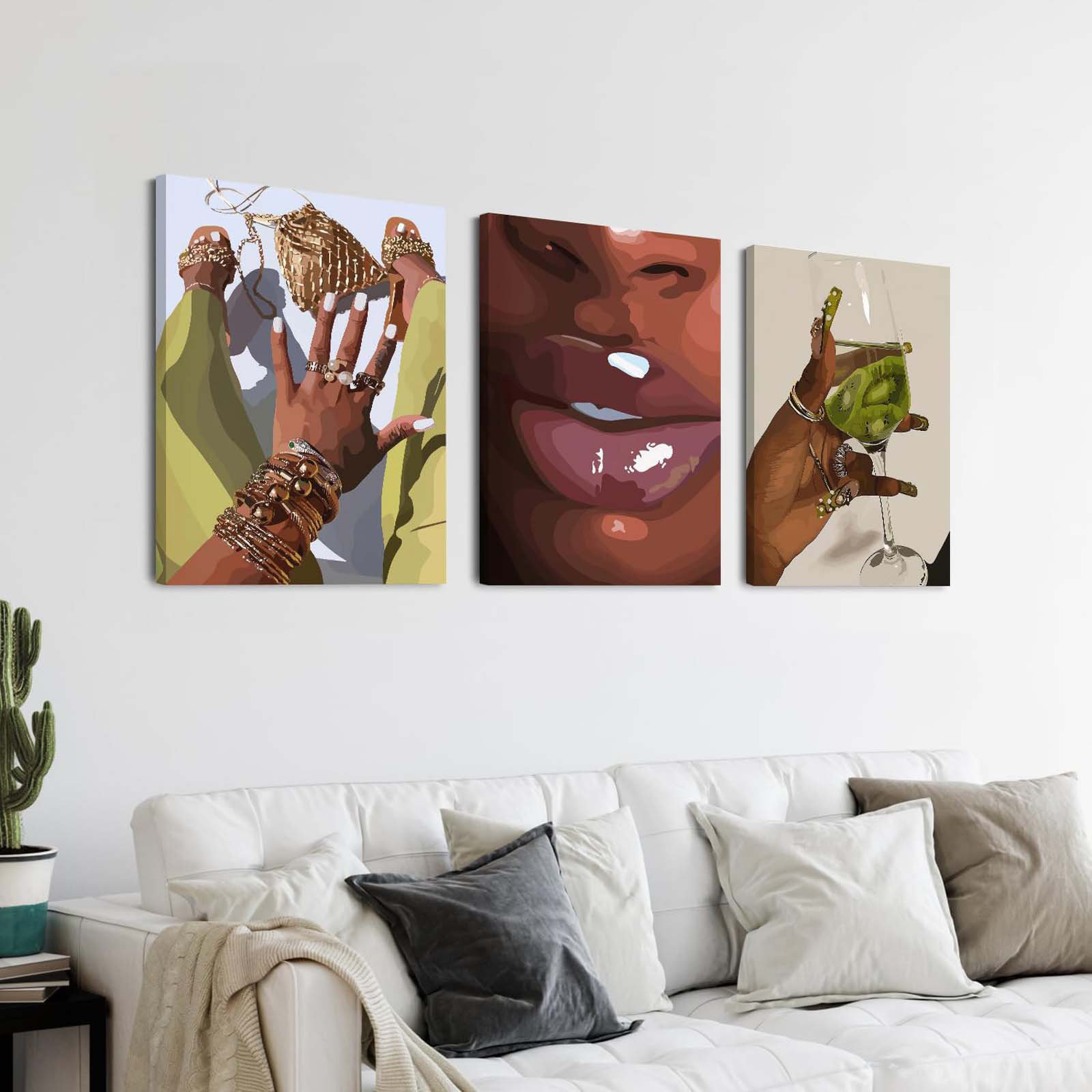 Mercer41 Black Girl Canvas Wall Art Set Of 3, Framed African American Woman Wall Decor, Fashion ...